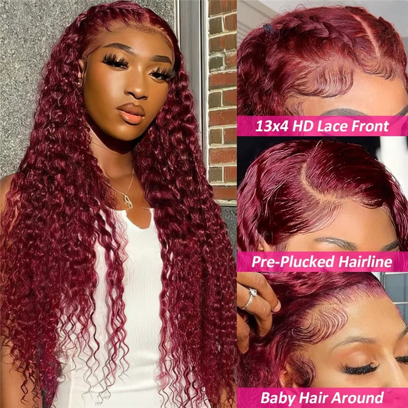 Cranberry 99J Hair Color Water Wave Lace Front Wig – Cranberry Hair
