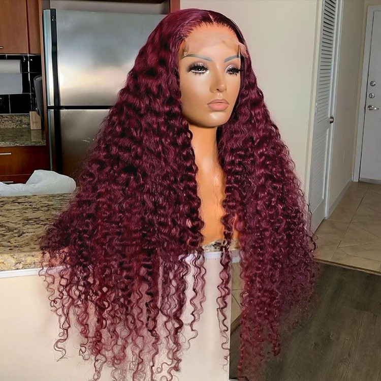 Cranberry 99J Hair Color Deep Wave Lace Front Wig Burgundy Colored Wig ...
